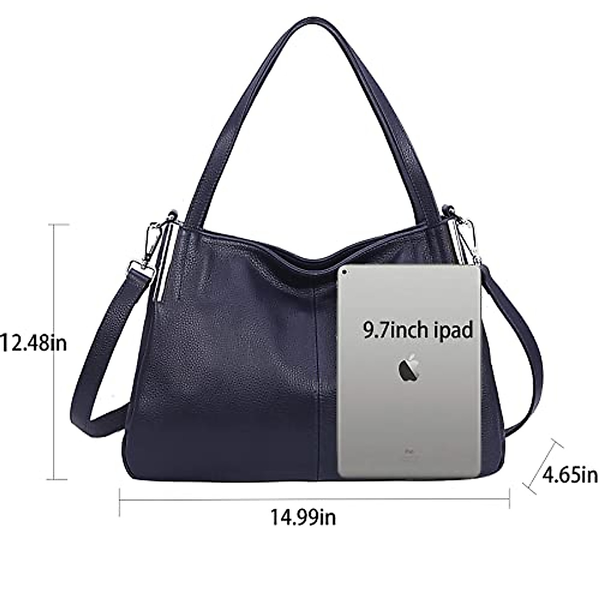 HESHE Genuine Leather Purses and Handbags for Women Shoulder Bags Tote Satchel Hobo Top Handle Designer Ladies Purse(Navy Blue)