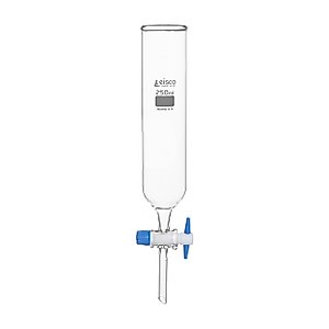 EISCO Dropping Funnel, 250ml - PTFE Key Stopcock, Open Top, Cylindrical - Ungraduated - Borosilicate Glass