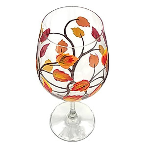 Autumn Leaves Wine Glass - Fall Colors - Leaf, Red, Yellow, Orange - Hand Painted - Thanksgiving Wine Glass