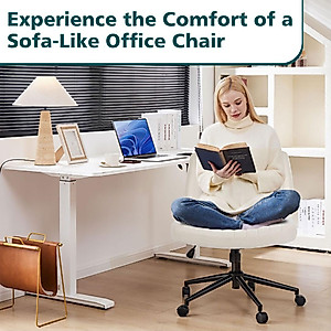 Criss Cross Chair with Wheels, Ergonomic Armless Swivel Comfy Vanity Seat, Wide Back Support and Adjustable Height for Home Office Bedroom Computer Gaming Makeup, Beige Fabric