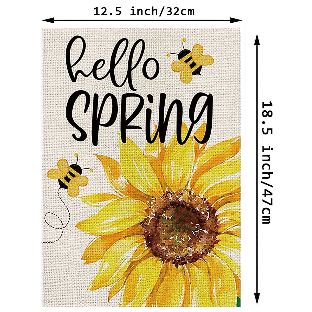 Spring Garden Flag Sunflower Bee Hello Spring Vertical Double Sided Yard Outdoor Decor 12.5x18 Inch