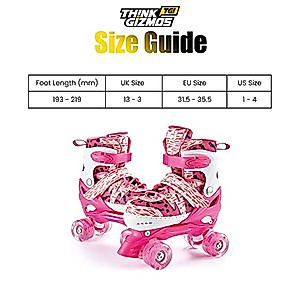 Think Gizmos Girls Roller Skates - Comfort Fit Adjustable Boot Size (1-4), Light Up Wheels, Super Smooth Rolling, Adjustable Straps, Suitable for Indoor and Outdoor Skating - Pink