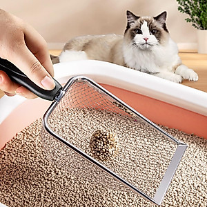 UMUACCAN Cat Litter Scoop,Sturdy Litter Cleaner Corner Shovel,Stainless Steel Mesh Litter Shovel,Easy to Clean Reptile Terrarium Sand Waste,Beach Shovel(Black)