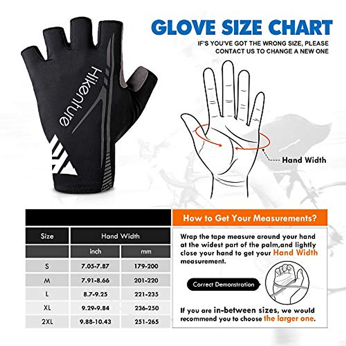 Hikenture Half Finger Cycling Gloves for Men and Women Padded Road Bike Gloves (Black, XXL)