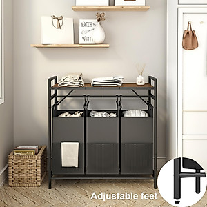 LAATOOREE Tall Laundry Hamper with Top Shelf, Laundry Basket with 3 Removable Laundry Sorter Bags, 3 Compartment Clothes Hamper for Laundry Room, Bedroom