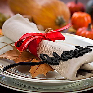 Thanksgiving Cutout Wood Table Place Card Thankful Grateful Blessed Gather Wood Word Table Decorations Fall Themed Thanksgiving Party Table Home Supplies (Black, 8)