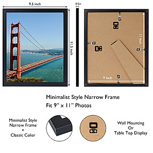 HEYTUYA 9x11 inch Picture Frame Black for Wall Hanging or Tabletop 4 Pack, 9 x 11 Frame Wall Gallery Photo Frame with Shatter Resistant Plexiglas, Set of 4, Black