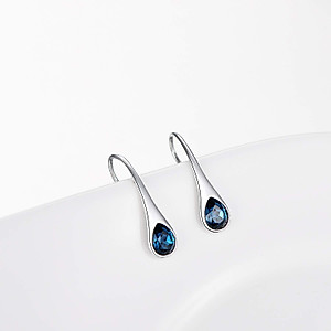 925 Sterling Silver Teardrop Earrings, Hypoallergenic Dangle Drop Earrings for Women with Crystals from Austria (London Blue)