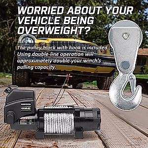 Zostera Electric Winch 12v 6000lbs Boat Trailer Winch with Remote Synthetic Rope 1/4 in x 55 ft Hook Wireless Remote Handlebar Switch, Automatic Braking, Waterproof, for ATV UTV Powersports Off Road