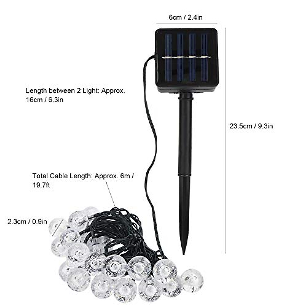 Outdoor String Lights, Waterproof Christmas Decoration Light, 19.7 Feet 30 LED Solar Powered Patio Lights Super Bright with Support Pillar Fairy Lights for Xmas Tree Garden Home (Warm Yellow)