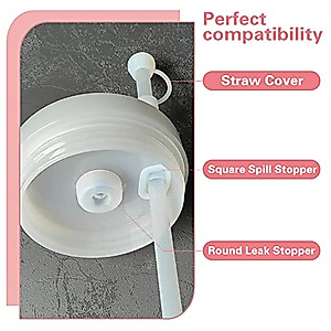 Silicone Spill Proof Stopper, Compatible with H1.0 & H2.0 Stanley Cup Spill Stopper Tumbler Accessories, Including 2 Straw Cover Cap, 2 Square Spill Stopper and 2 Round Leak Stopper