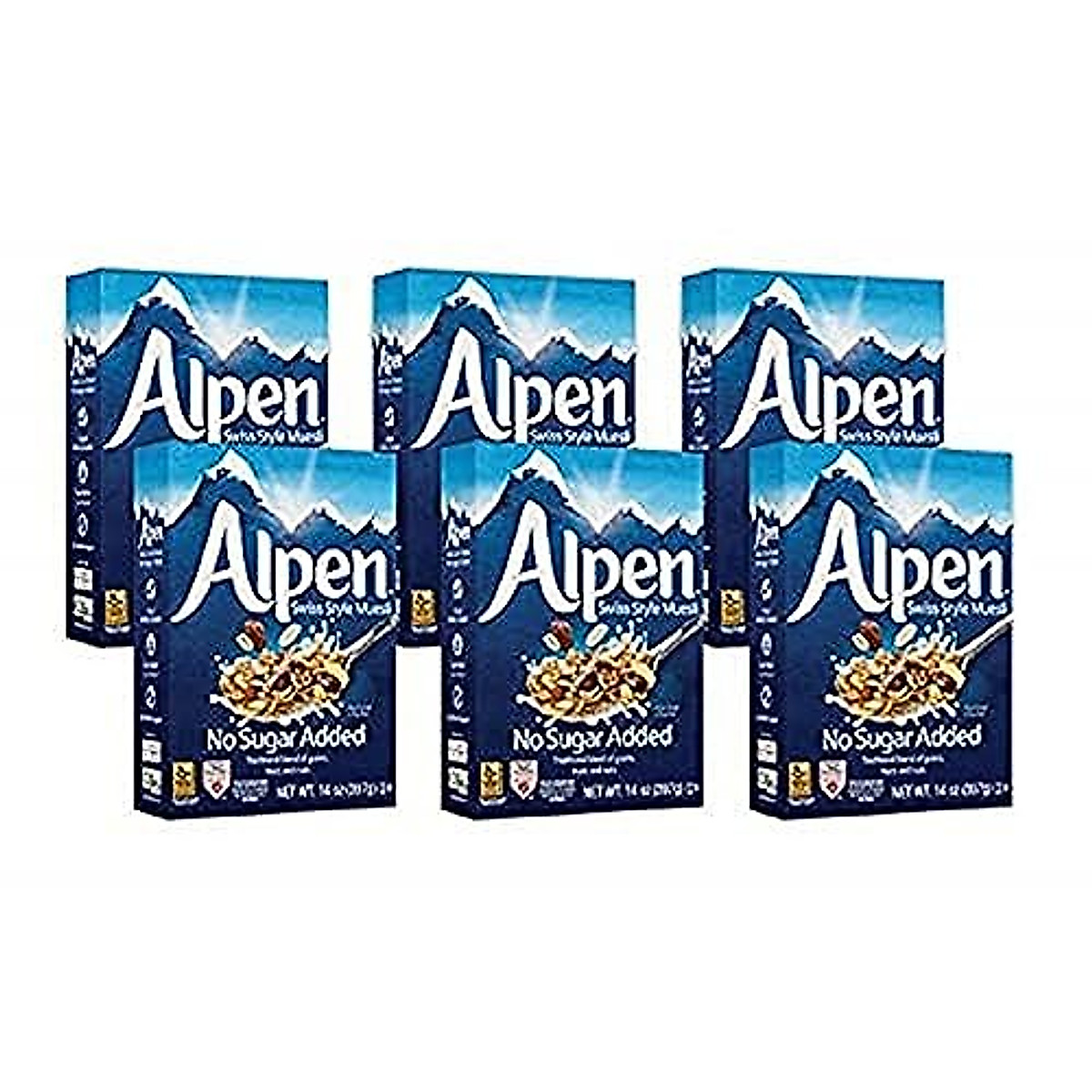 Alpen Muesli No Sugar Added Cereal, Heart Healthy Cereal with Wheat Flakes, Rolled Oats, Nuts and Raisins, Non-GMO Project Verified, 14 OZ Box (Pack of 6)