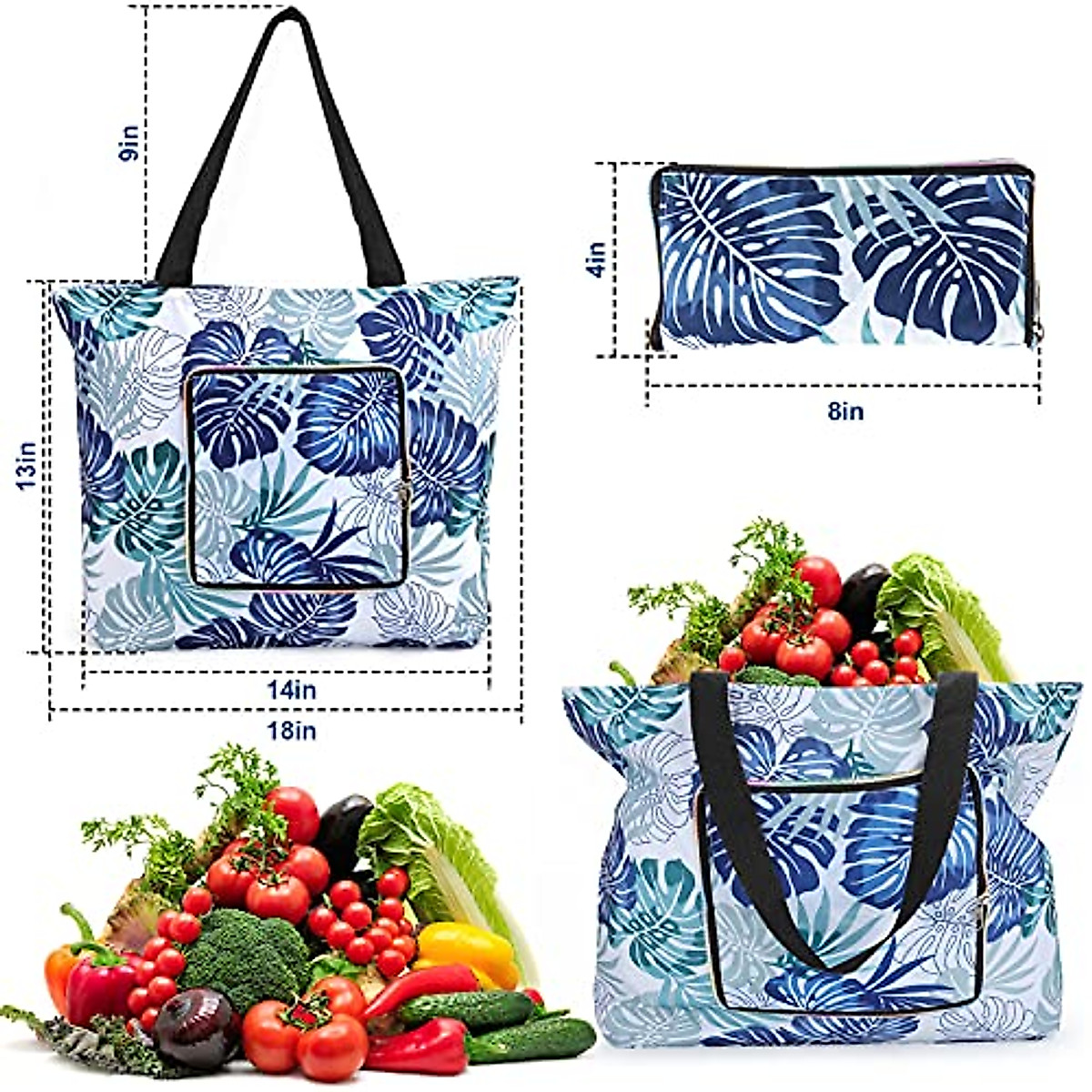 Aflngle 2-Pcs Reusable Grocery Bags with Handles Foldable Washable Shopping Bags Waterproof Large Capacity Shopping Tote Bag