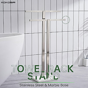 KOKOSIRI Bathroom Towel Rack 2-Tier Standing Towel Racks with Marble Base Freestanding Towel Bars Bath Towel Hook Robe Hook Coat Hook Brushed Nickel THS0001-BR+B1010BR-P2
