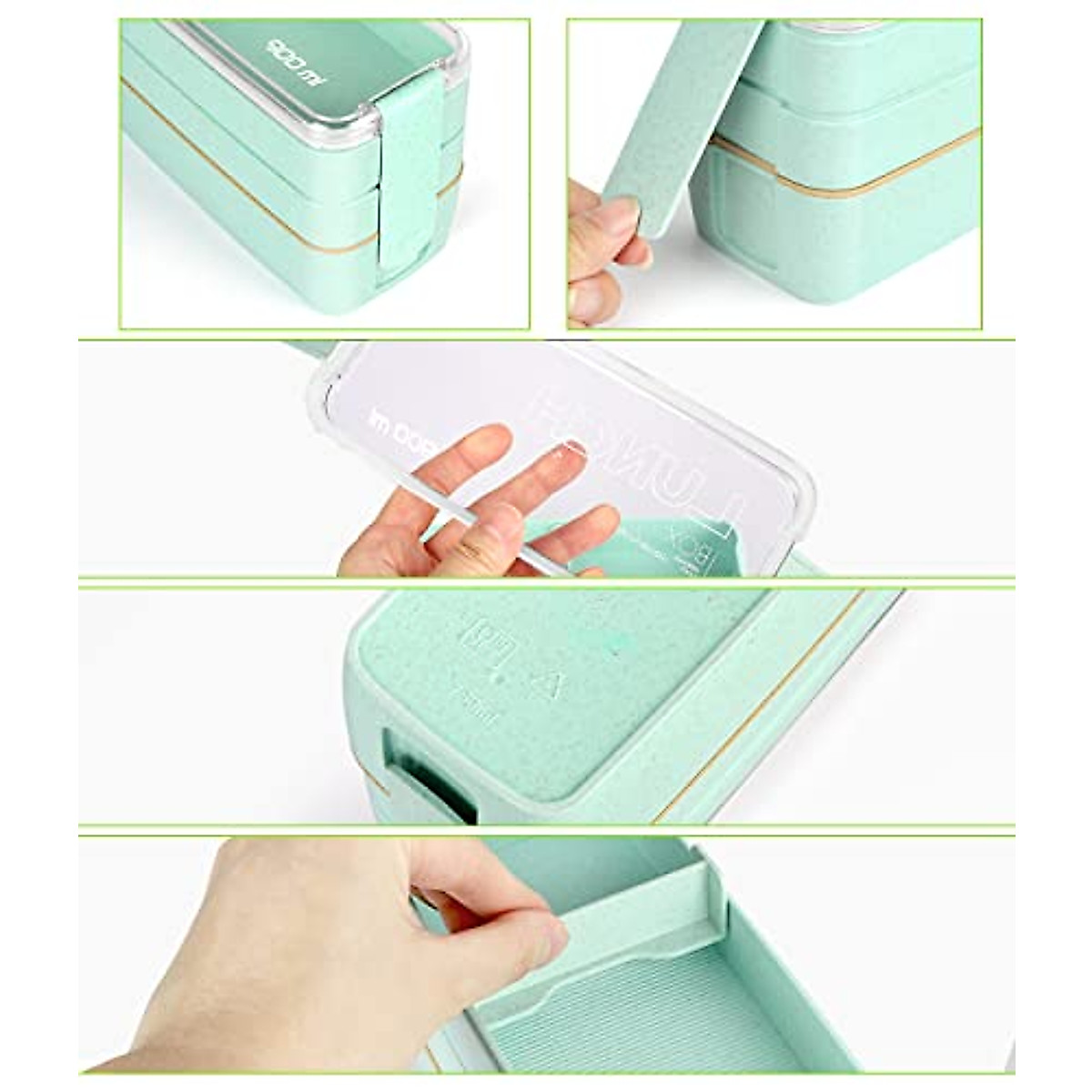 27 PCs Bento Box Lunch Box Kit, Stackable 3-in-1 Compartment Japanese Lunch Box Set w/ Soup Cup Sauce Can, Spoon Fork, Cake Cups, Fruit Picks, Snack Bags, Leakproof Lunch Container for kids and Adults