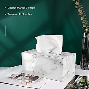 Lewondr Marble Tissue Box Cover, Rectangular PU Leather Facial Tissue Box Holder, Napkin Storage Box, Toilet Paper Holder Case Dispenser for Countertop Bedroom Bathroom Car Office - 9.8" x 5.3" x 4.5"