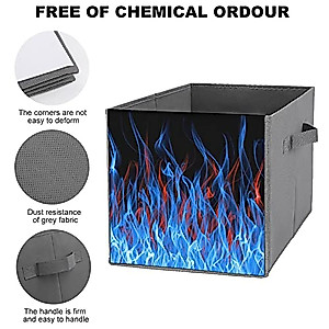 Blue and Red Fire Flame Storage Bin Foldable Cube Closet Organizer Square Baskets Box with Dual Handles