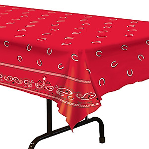Beistle Red Bandana Tablecover, 54” x 108” – Plastic Table Cloth, Farm Theme Tablecloth, Cowboy Theme Party Decorations, Western Decorations, Bandana Tablecloth, Rectangular Tablecloth