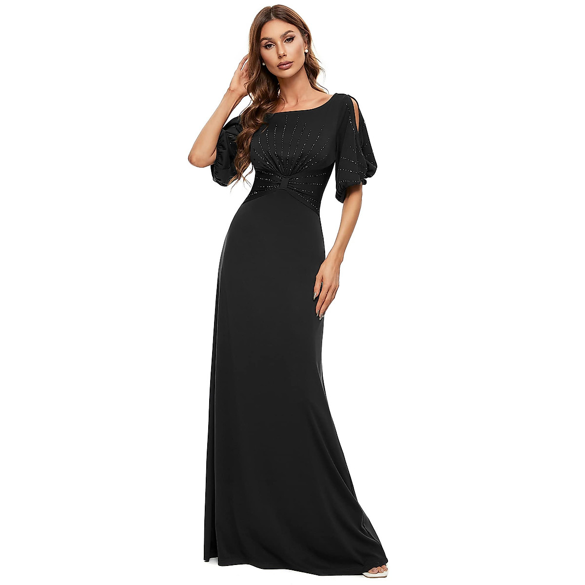 Ever-Pretty Women's Sequin Hollow Sleeve Black Dress Maxi Prom Gown Black US10