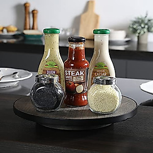 MyGift 12 Inch Vintage Gray Solid Wood Lazy Susan Tray with Black Metal Rim, 360 Degree Rotating Round Turntable Serving Relish Display Tray for Food, Spices and Condiments