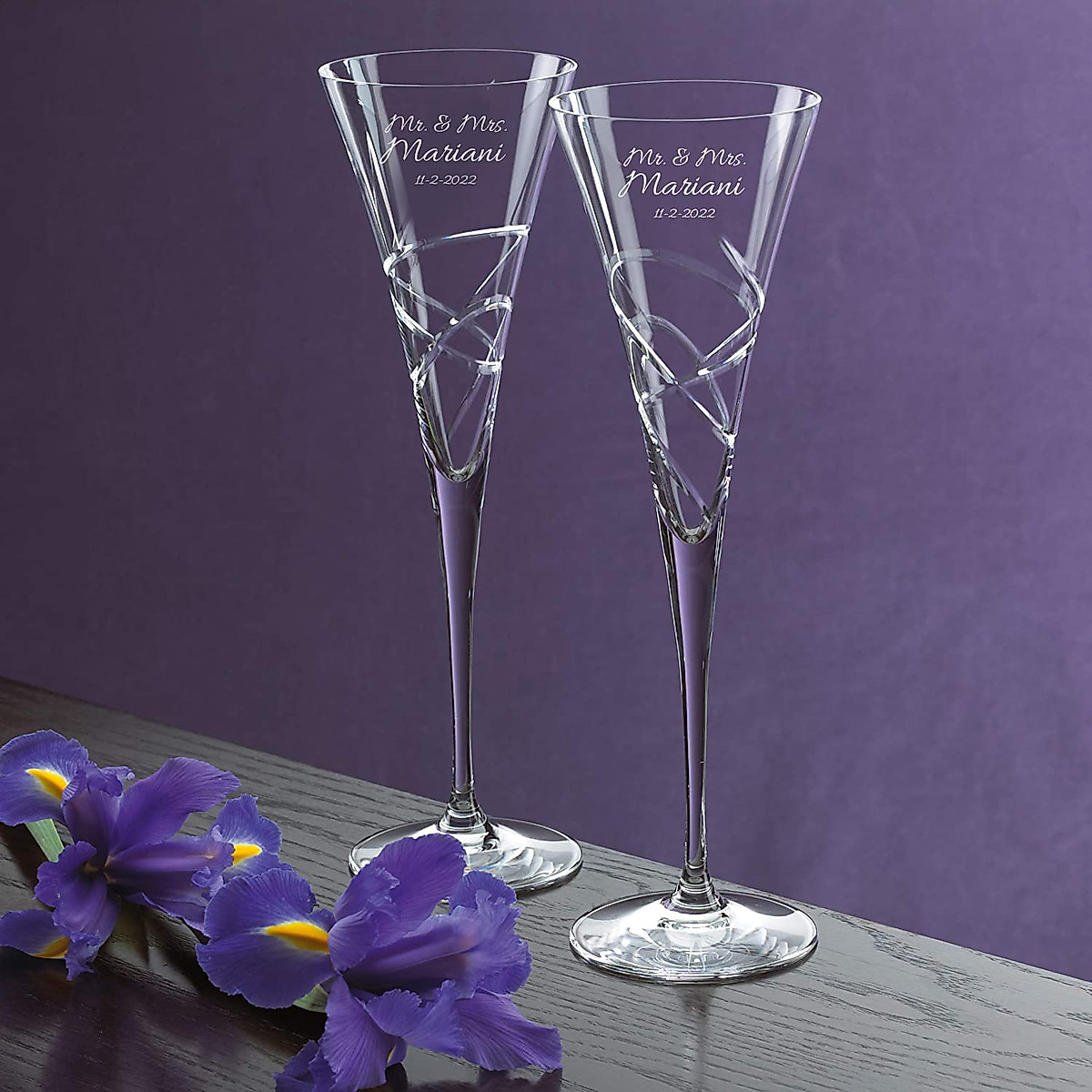 Lenox Bridal Personalized Adorn Wedding Bundle, Includes Custom Engraved Wedding Cake Knife and Server Set and Pair of Wedding Champagne Flutes for Bride and Groom