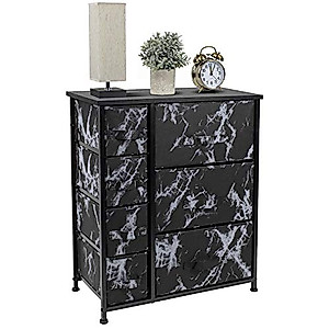 Sorbus Dresser with Drawers - Furniture Storage Tower Unit for Bedroom, Hallway, Closet, Office Organization - Steel Frame, Wood Top, Easy Pull Fabric Bins (Marble Black/Black Frame)