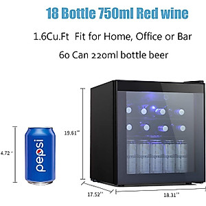 Antarctic Star Beverage Refrigerator Cooler - 60 Can Mini Fridge Glass Door for Soda Beer or Wine, Smoked Glass Door Small Drink Dispenser Machine for Home, Office or Bar, 1.6cu.ft.