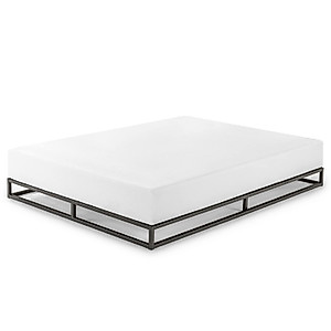 Mellow Modernista Low Profile 6 Inch Metal Platform Bed Frame with Classic Wooden Slat Support Mattress Foundation (No Box Spring Needed), King, Black