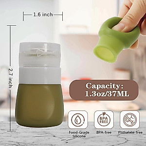 Ksooly 4-Pack 1.3Oz. Squeeze Salad Dressing Bottles with Cleaning Brush, Small Salad Dressing Container to Go, Portable Sauce Condiment Bottles, Food-grade Silicone, BPA Free