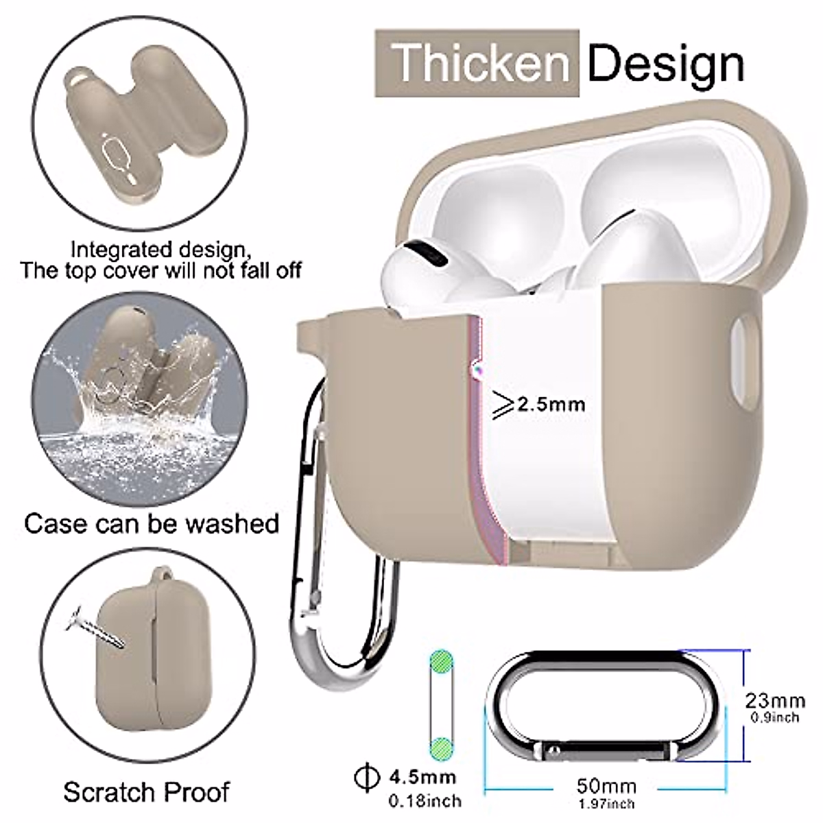 Compatible with AirPods Pro 2nd Generation Case Cover with Keychain, Soft Silicone Skin Case Cover Full Protective Front LED Visible(Beige)