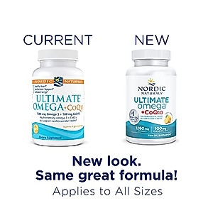 Nordic Naturals Ultimate Omega + CoQ10, Lemon - 120 Soft Gels - 1280 mg Omega-3 + 100 mg CoQ10 - Heart Health, Cellular Energy, Antioxidant Support - Non-GMO - 60 Servings