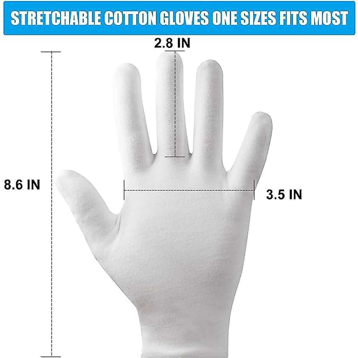 White Gloves, 7 Pairs Thicken Cotton Gloves, Moisturizing Gloves Overnight, One Size Fit White Gloves Women and Men, Washable Cotton Gloves Eczema Gloves, White Cotton Gloves for Dry Hands