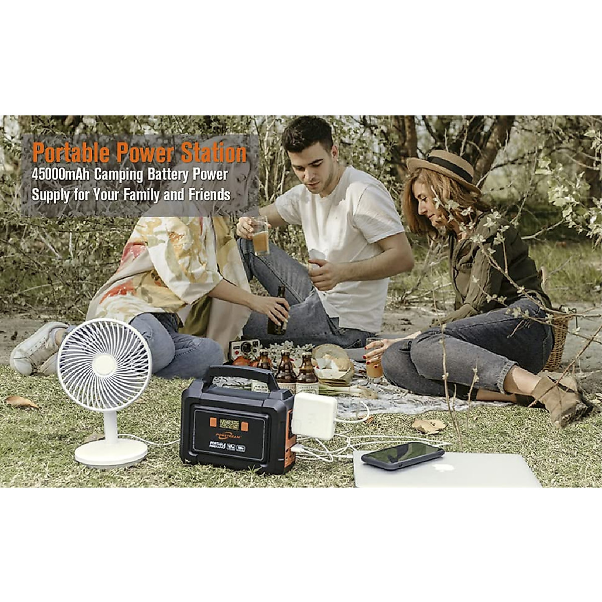 POWSTREAM 100W Portable Power Station Solar Generators 167Wh Lithium Battery Power Supply with 110V AC Outlet, 2 DC Ports, 4 USB Ports, LED Flashlights for CPAP Home Camping Emergency Backup