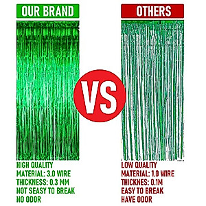 Dazzle Bright 2 Pack Backdrop Curtain, 3FT x 8FT Metallic Tinsel Foil Fringe Curtains Photo Booth Background for Baby Shower Party Birthday Wedding Engagement Bridal Shower Decorations, Green