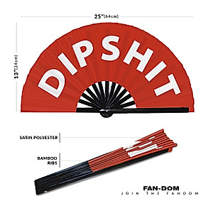 Dipshit hand fan foldable bamboo circuit hand fan funny gag slang words expressions statement gifts Festival accessories Rave handheld Circuit event fan Clack fans (Red)