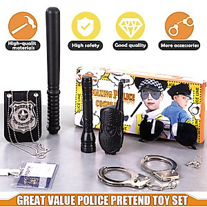 3 otters 9PCS Halloween Police Pretend Play Toy Set, Police Accessories for Kids Include Badge, Handcuffs, Walkie, and More for Dress Up Party, Role-playing