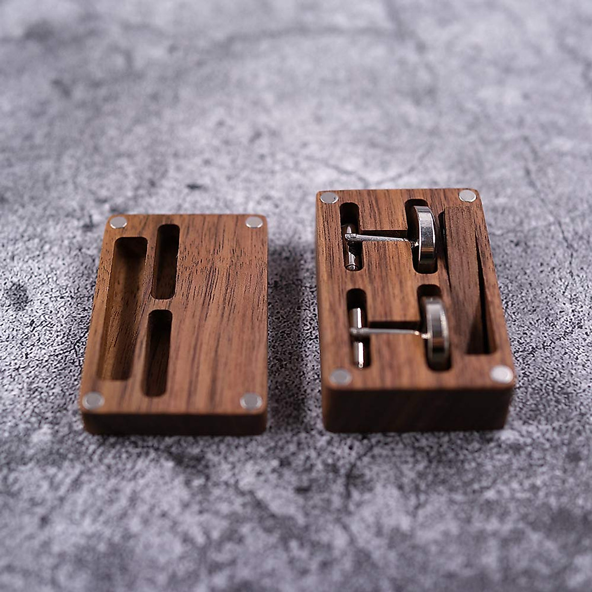 Rustic Black Walnut Wooden Round Cufflinks Tie Clips With Organizer Box for Men