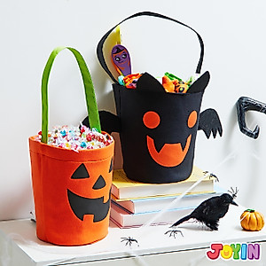 JOYIN 2 PCS Halloween Trick or Treat Bags, 6 X 9 Orange Pumpkin Candy Bucket for Trick or Treating, Black Reusable Bat Goody Tote Bucket, Portable Felt Baskets for Kids Halloween Party Favor Supplies