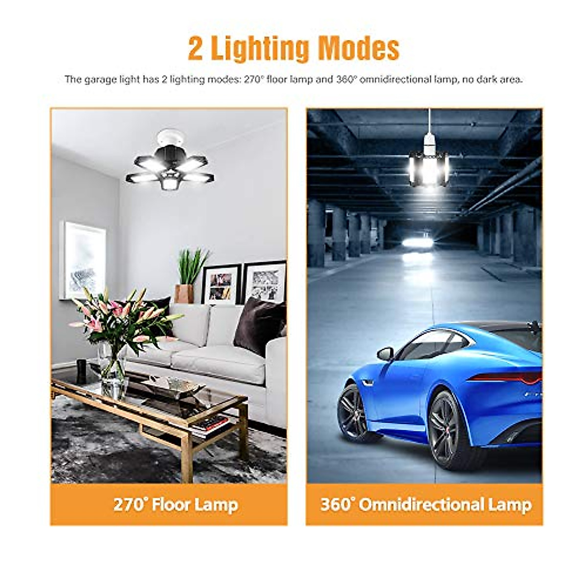 Bikuer Donzake 100W LED Garage Lights,2 Pack 8000Lumens CRI 80 6000K Adjustable Trilights Garage Ceiling Light , LED Shop Light for Garage , Workshop
