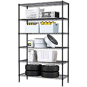 NSF 6 Tier Wire Shelving Unit Wire Shelves, Heavy Duty Height Adjustable Storage Wire Shelf Shelving Rack with Feet Leveler Garage Rack Kitchen Rack Office Rack Commercial Shelving Black 42x16x72
