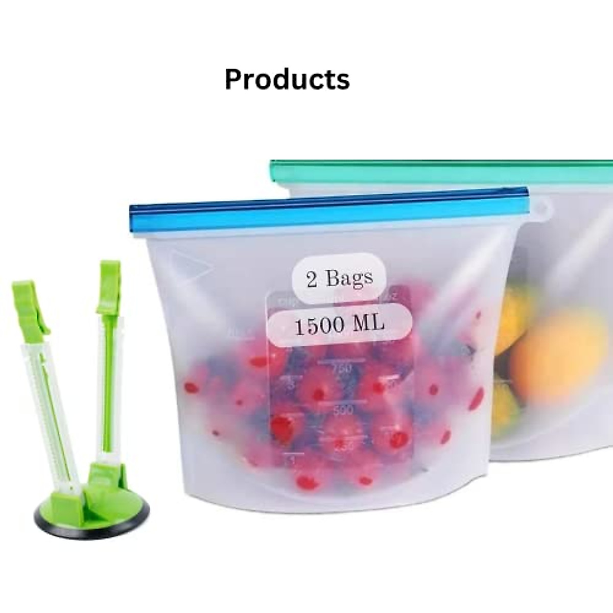 Silicone Reusable Storage Bags (1500ml | 2 Bags) with Stand By Nuccun, Airtight Ziplocks | Freeze | Microwave | Dishwasher Safe