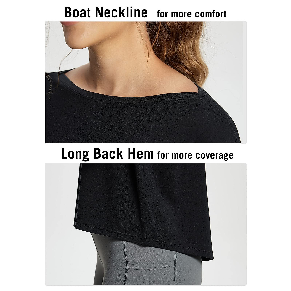 BALEAF Workout Shirts for Women Loose Fit Long Sleeve Tee Shirts Athletic Activewear Yoga Tops with Thumb Hole Black L