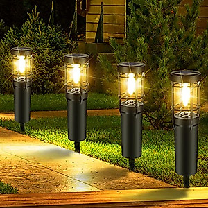 ZWOOS 4-Pack Solar Pathway Lights, Light Up Whole Night (Max. 15h), LED Solar Outdoor Lights for Garden, Driveway, Yard, Lawn, IP65 Waterproof (Warm White)