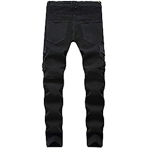 HENGAO Mens Slim Fit Skinny Stretch Moto Biker Jeans, Fashion Ripped Distressed Destroyed Comfort Straight Leg Denim Pants, 1655 Black, W42