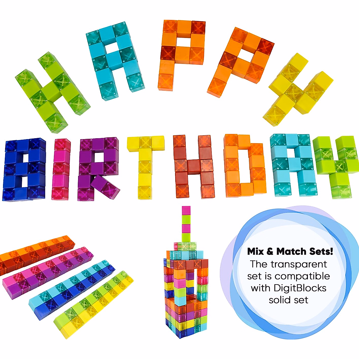 BrainSpark 48PCS Digit Blocks Translucent Magnetic Building Blocks, Montessori Clear Magnet Cubes for Boys Girls Stacking Block Sets Ages 3-9