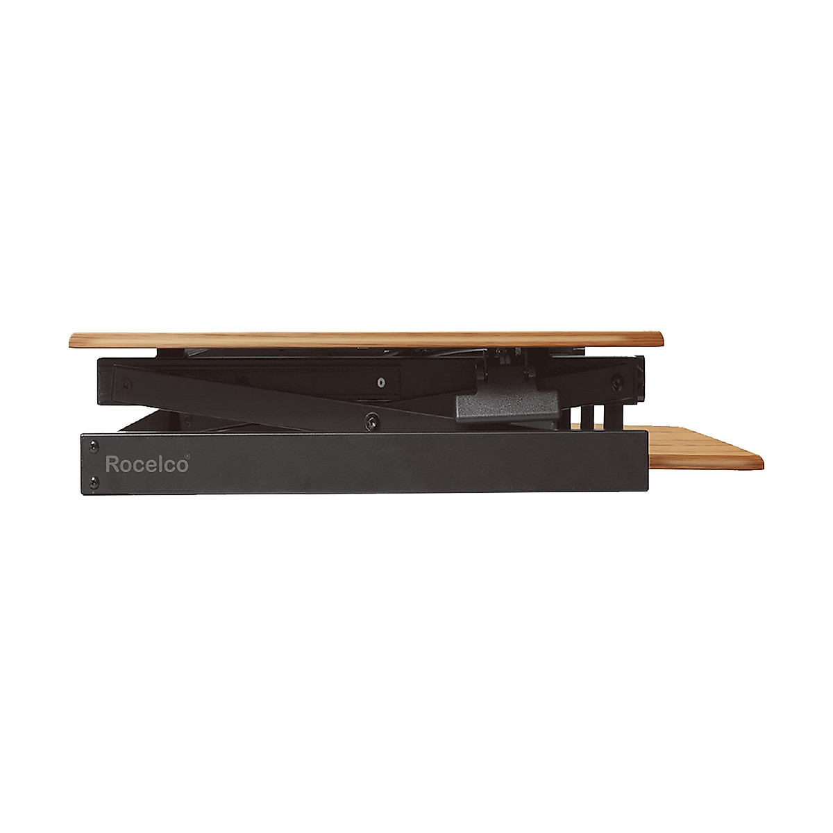 Rocelco 46" Large Height Adjustable Standing Desk Converter, Quick Sit Standup Triple Monitor Riser, Gas Spring Computer Workstation, Retractable Keyboard Tray, (R DADRT-46), Teak/Black