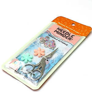 Awesome Pattern Studio Needle Minder Set - Mandala Octopus Magnetic Needle Minder + 2 Needle Threaders + Crane Scissors. Enamel Pin for Cross Stitch, Embroidery and Craft