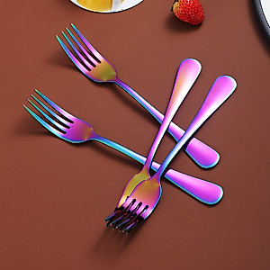 Rainbow Dinner Forks Set of 4, Berglander Stainless Steel Titanium Mutil-Color Plating Fork Set, Colorful Forks And Spoons Silverware, Table Forks Set Sturdy And Dishwasher Safe