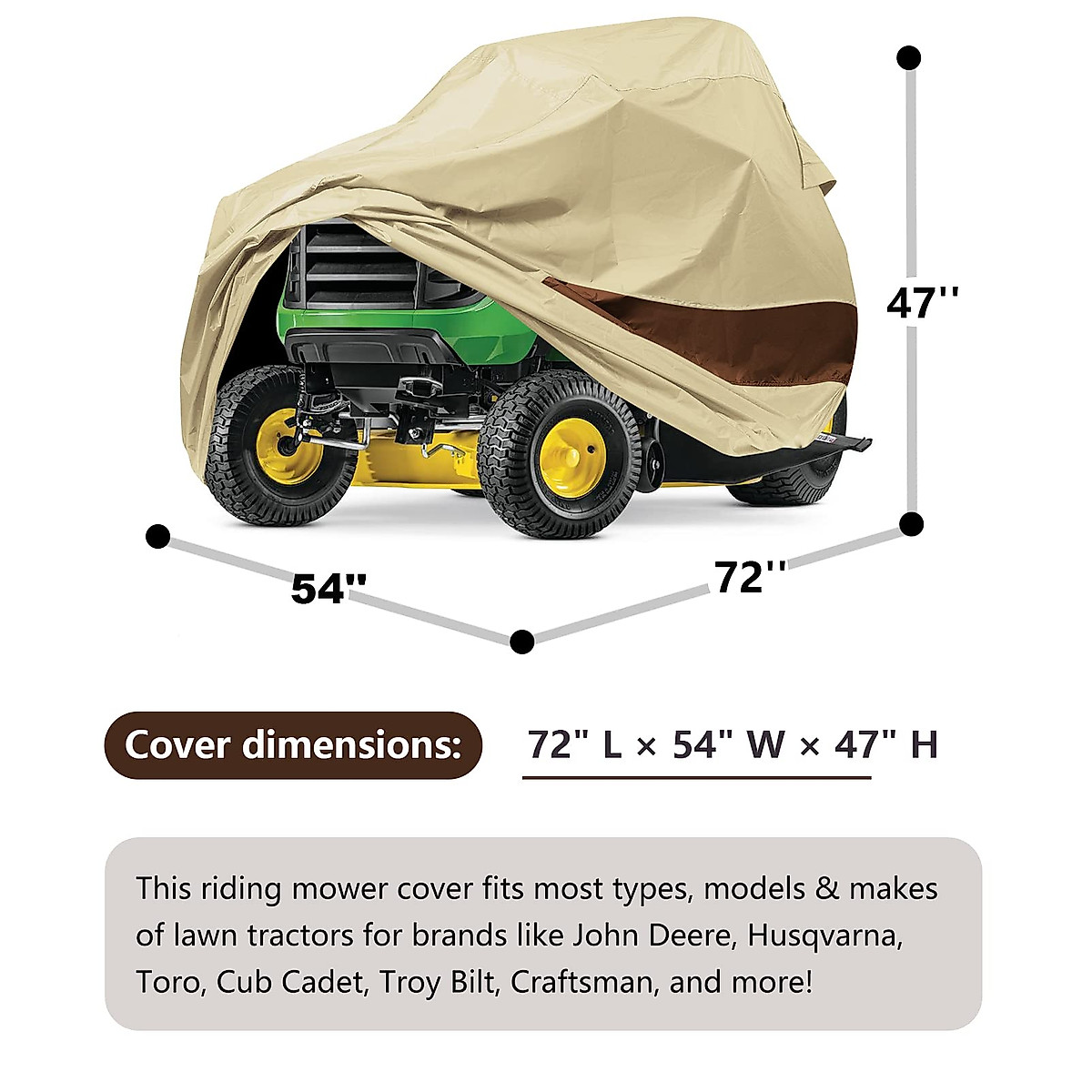Lawn Mower Covers, 600D Oxford Cloth Riding Lawn Mower Covers Waterproof Outdoor,UV-Proof, Dust-Proof, Rain-Proof And Snow-Proof-All Weather Protection 72"L x 54"W x 47"H(khaki)