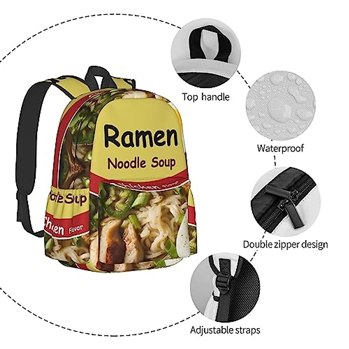Vbcdgfg Ramen Noodle Soup Chicken Flavor Print Backpack For Adult, Lightweight Laptop Backpacks